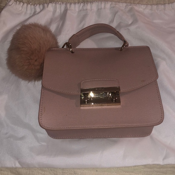 Furla | Bags | Furla Pink Crossbody Bag With Pom Pom Bang Charm | Poshmark